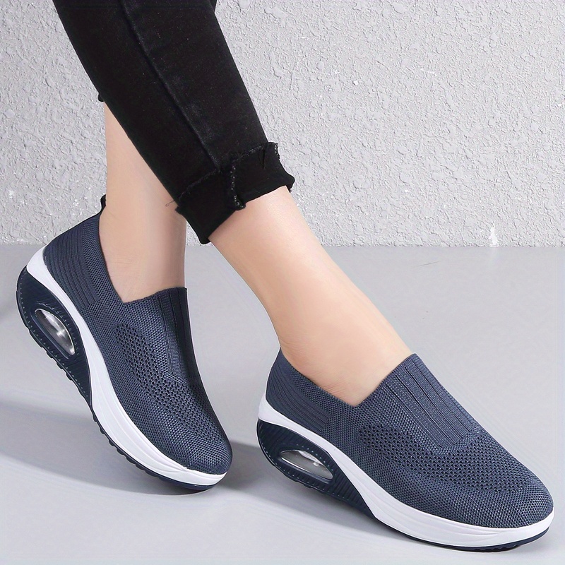 Women's Slip Wedge Shoes Textured Knitted Air Cushion Casual - Temu Canada