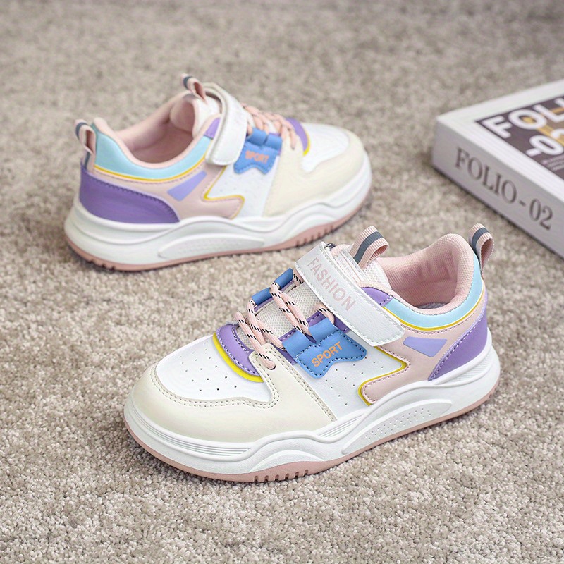 Girls Boys Color Block Skate Shoes Lightweight Comfy Outdoor Hook And ...