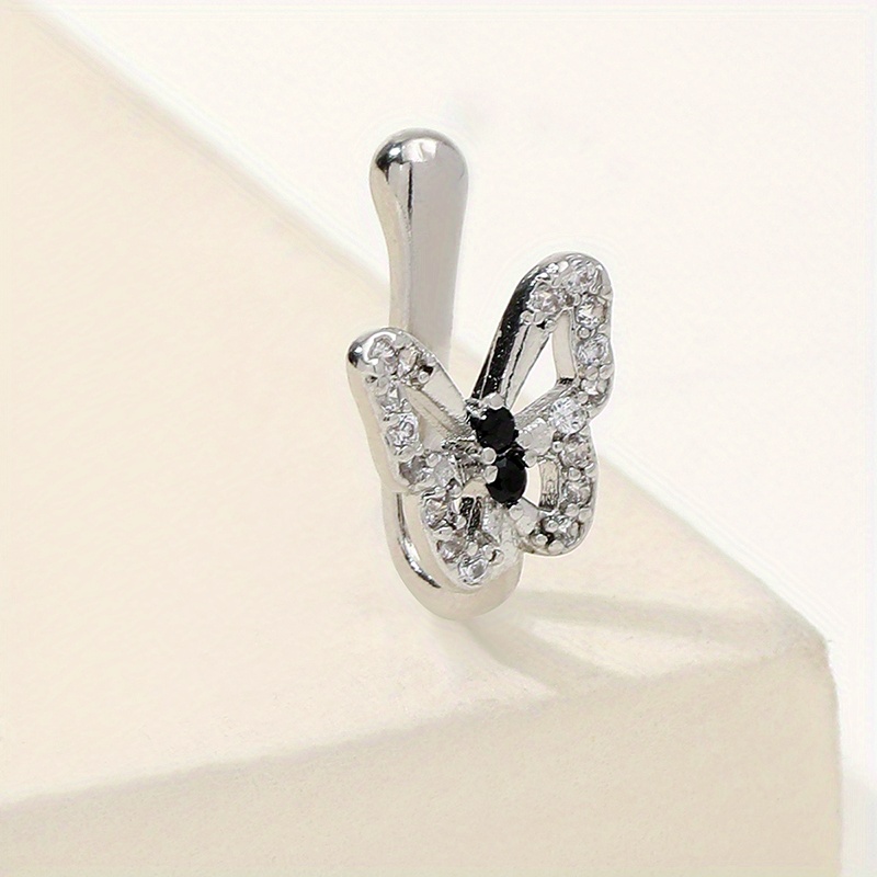 1pc Charm Butterfly Zircon Nose Ring Stainless Steel No Punch Nose Clip ...