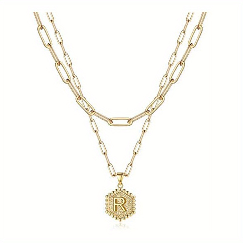 English Letter Double Layer Pendant Necklace Dainty Layered Necklaces ...