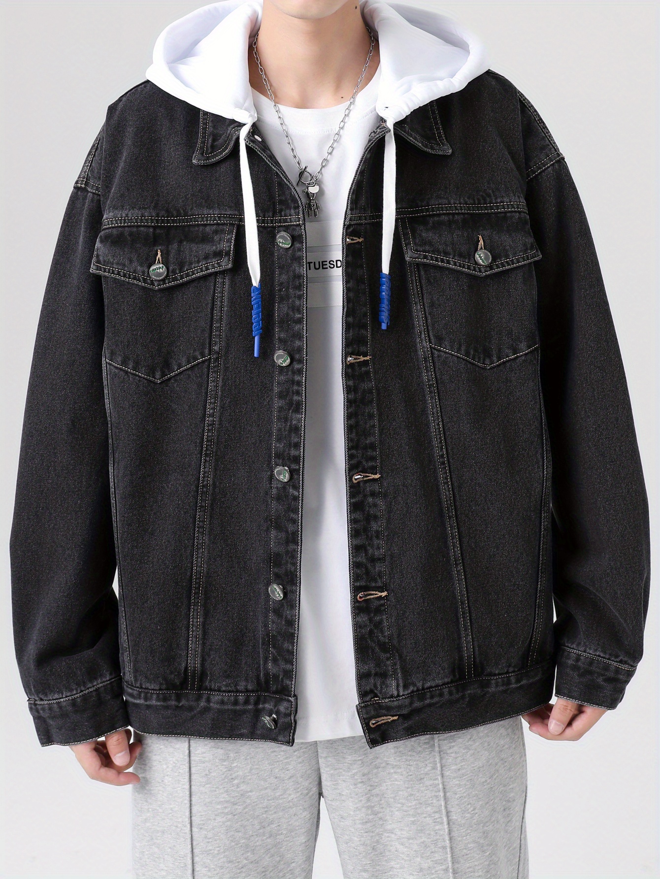 Men's Plus Size Athleisure Denim Jacket Detachable Hood - Temu Ireland