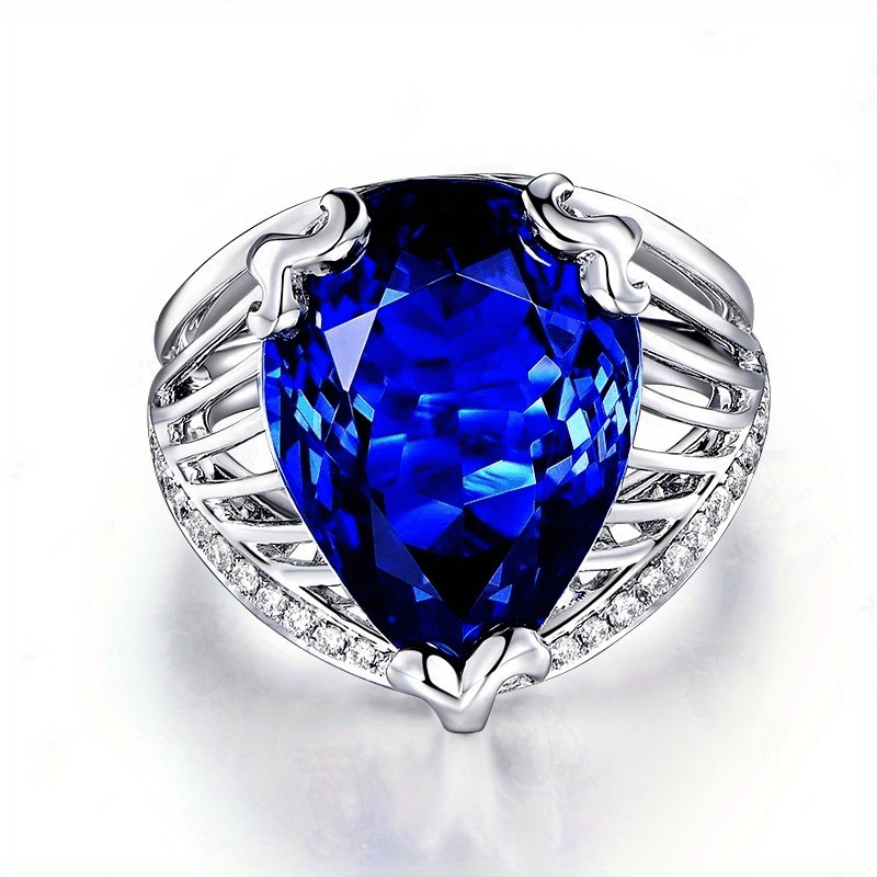 Men's Fashion Big Drop Navy Blue Stone Ring - Temu Ireland