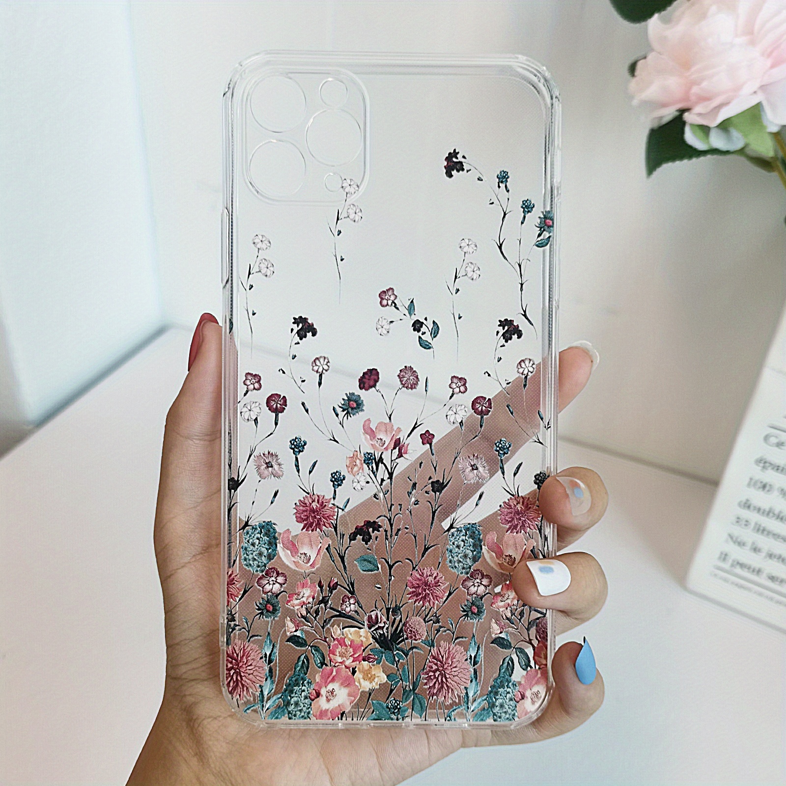 Floral Pattern Print Tpu Transparent Protective Phone Case - Temu ...