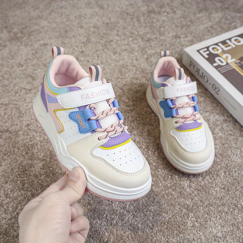 Girls Boys Color Block Skate Shoes Lightweight Comfy Outdoor Hook And ...