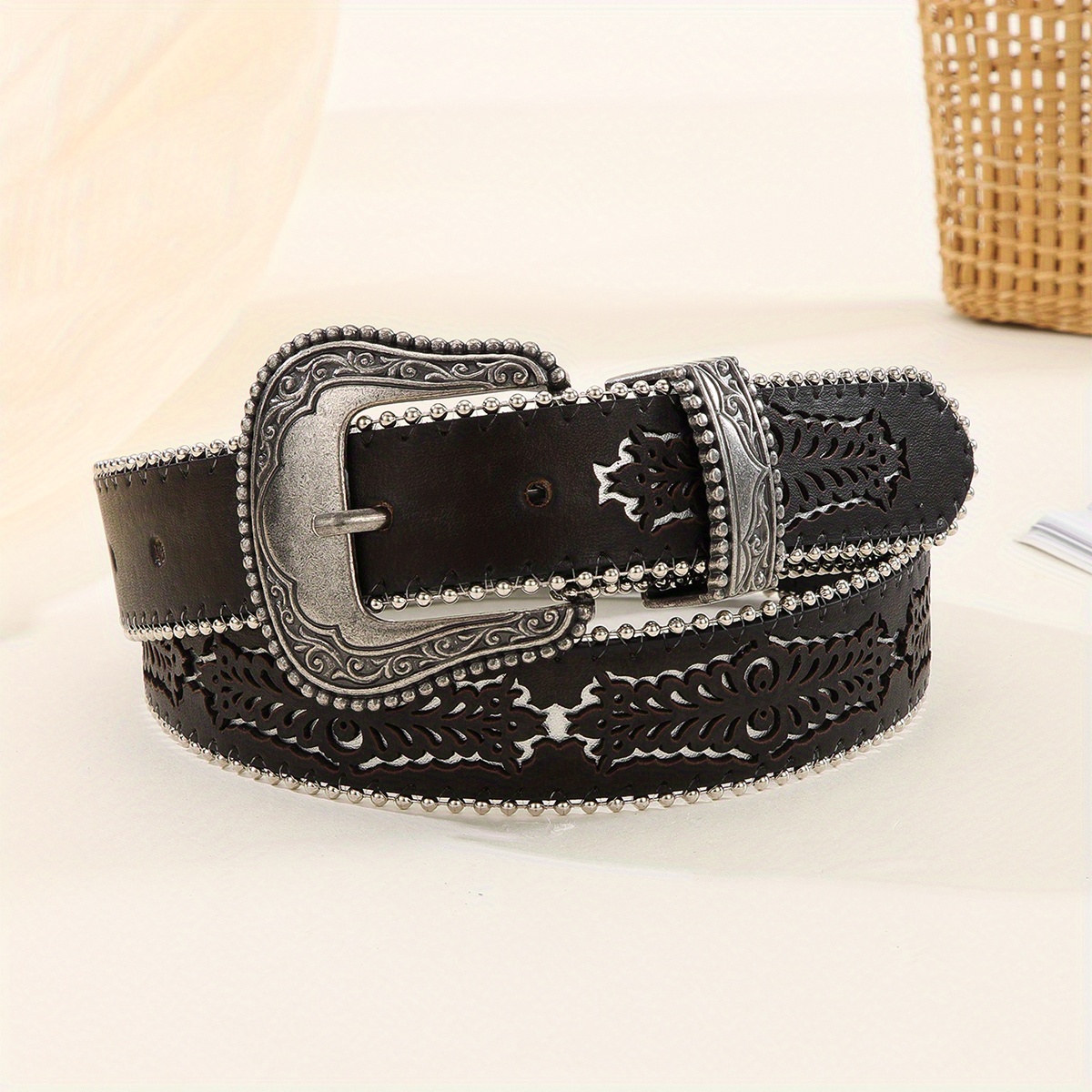 Vintage Punk Carved Wide Belt Western Jeans - Temu United Kingdom