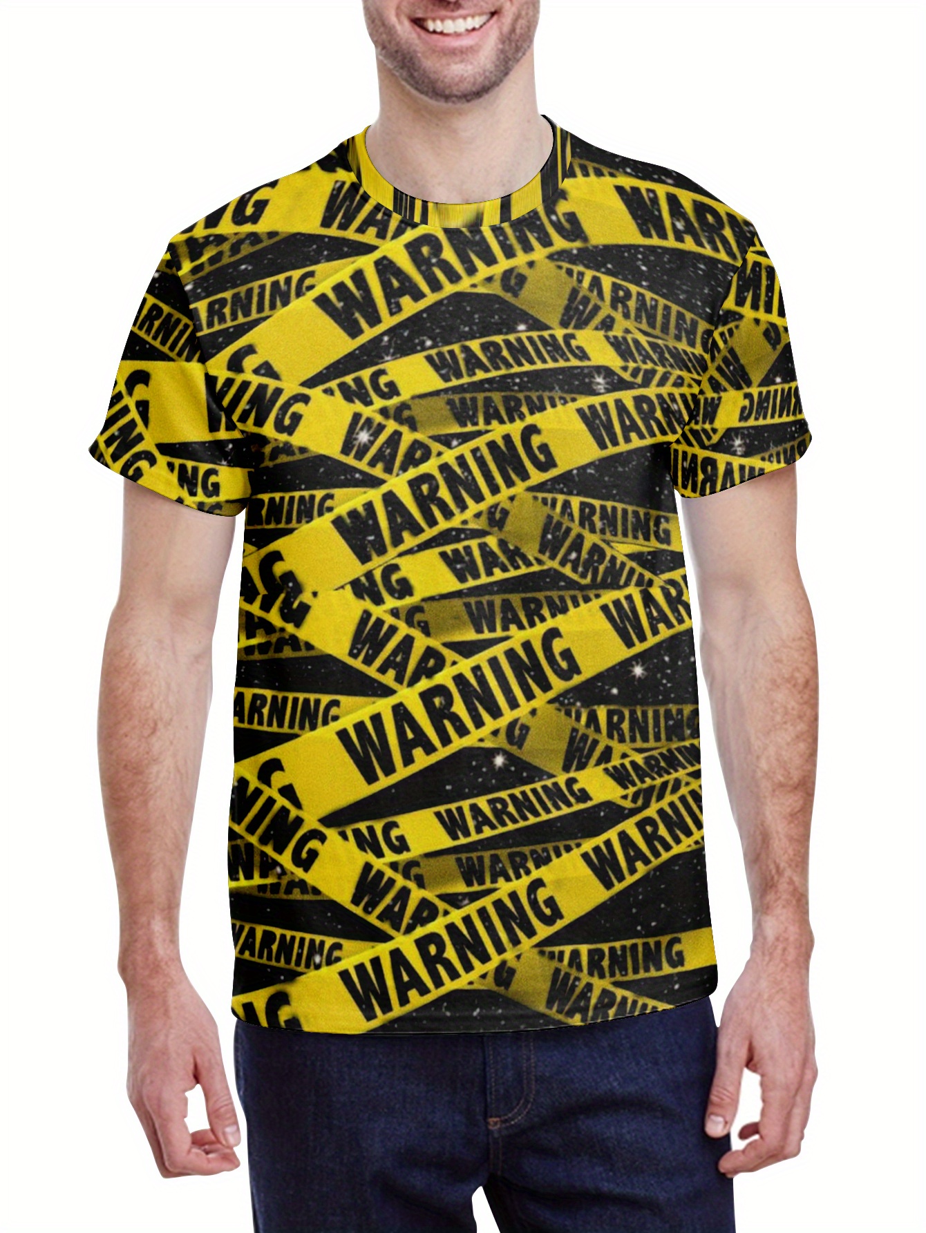 Men's Plus Size Warning Lines Graphic Tees Summer Oversized - Temu