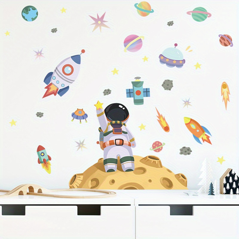 2pcs Astronaut Planet Rocket Star Removable Wall Decals Art Murals ...