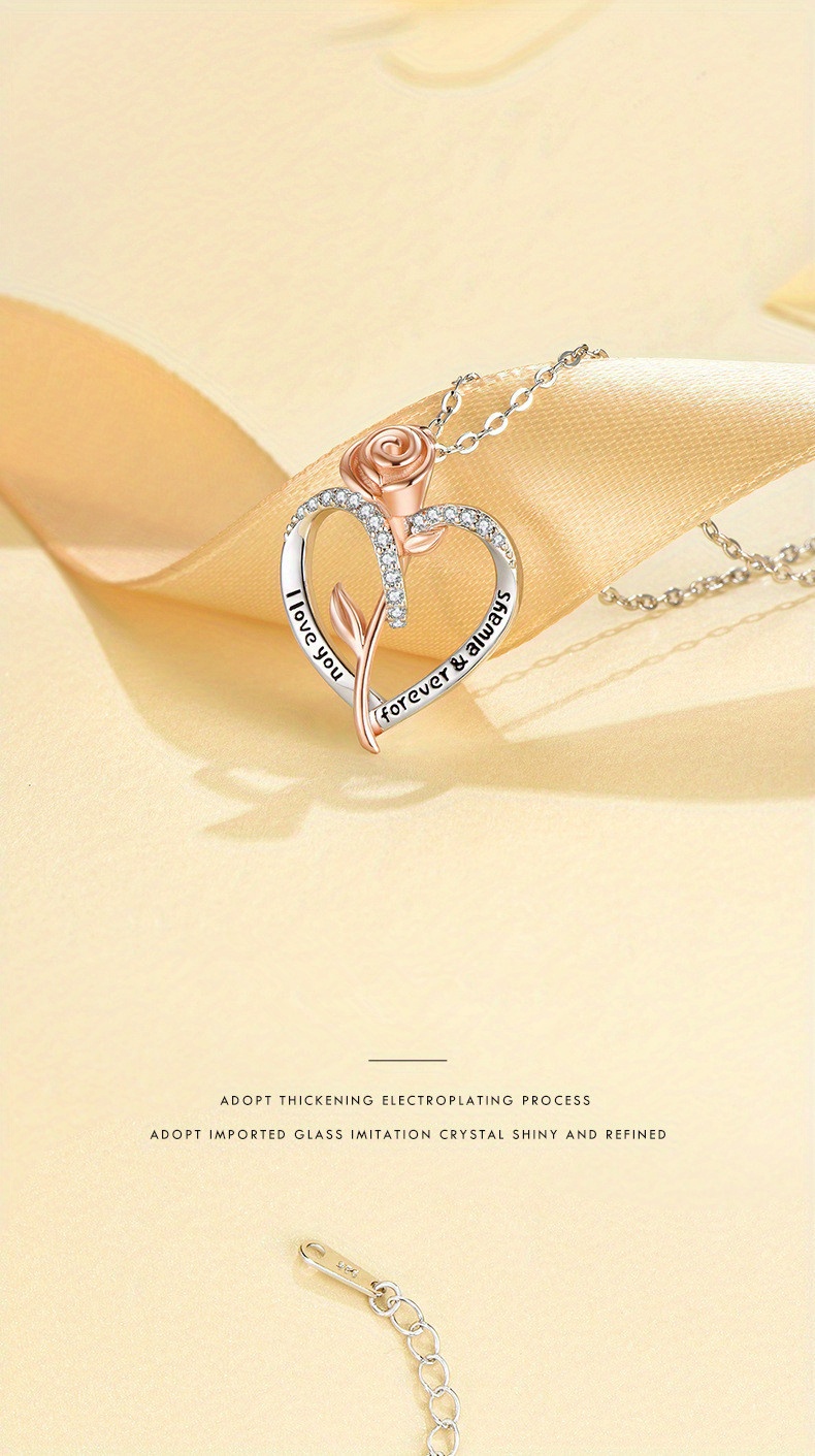 925 Sterling Silver Rose Flower Pendant Necklace Inlaid - Temu