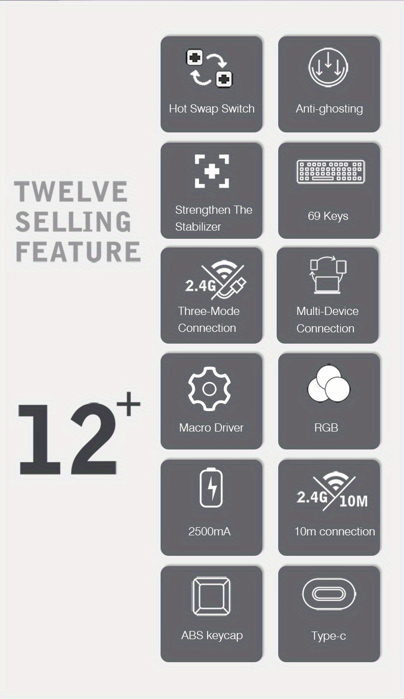 Ak692: Hot Swappable Mechanical Keyboard 69 Keys 3 - Temu Japan