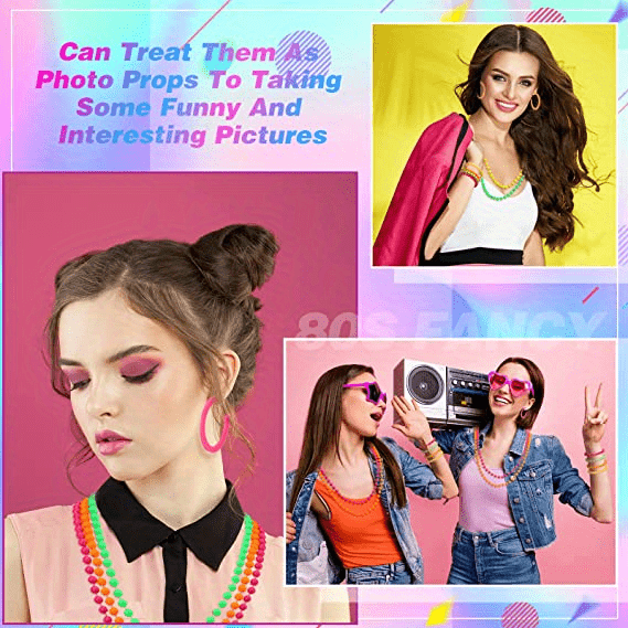 Neon Plastic Bead Necklaces Retro 80s Fancy Dress Disco - Temu Australia