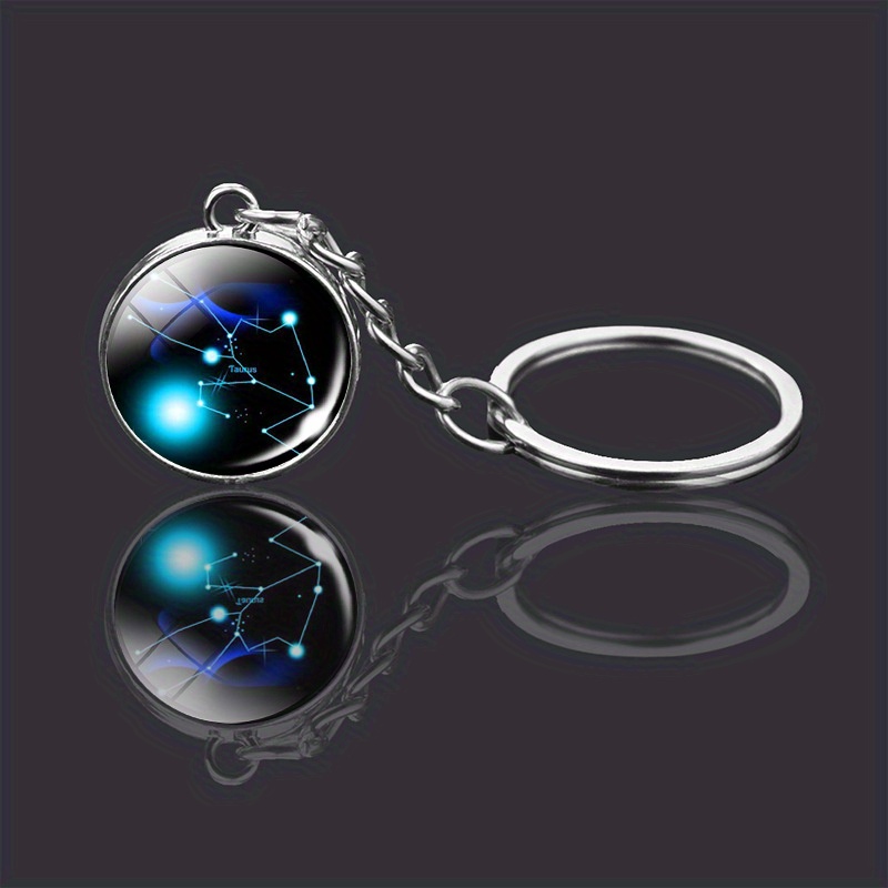 1pc 12 Constellations Double Side Glass Ball Key Ring Glow At Night ...