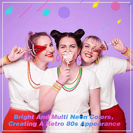 Neon Plastic Bead Necklaces Retro 80s Fancy Dress Disco - Temu Australia