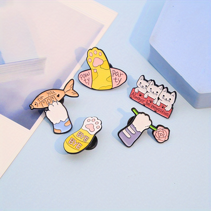 Girls Novelty Creative Pin Cartoon Cat Paw Pin Badge Enamel - Temu ...