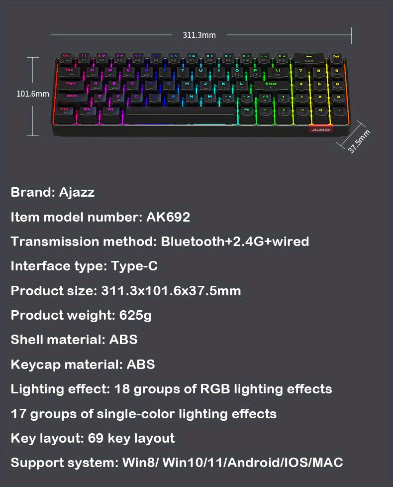 Ak692: Hot Swappable Mechanical Keyboard 69 Keys 3 - Temu Japan