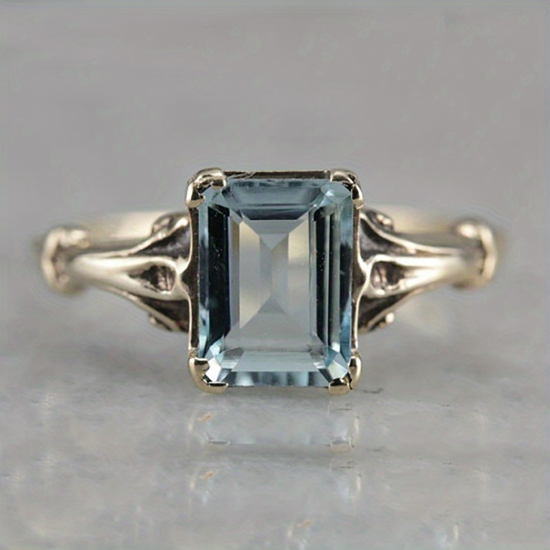 Luxury Ancient Silver Color Set Square Sea Blue Topaz Casual - Temu ...