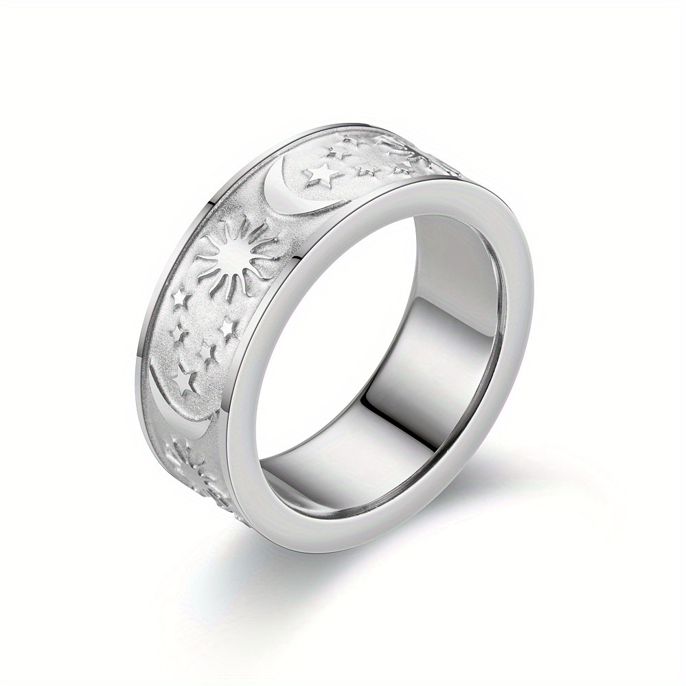 Fashion Sun Moon Star Titanium Steel Couple Ring - Temu United Kingdom
