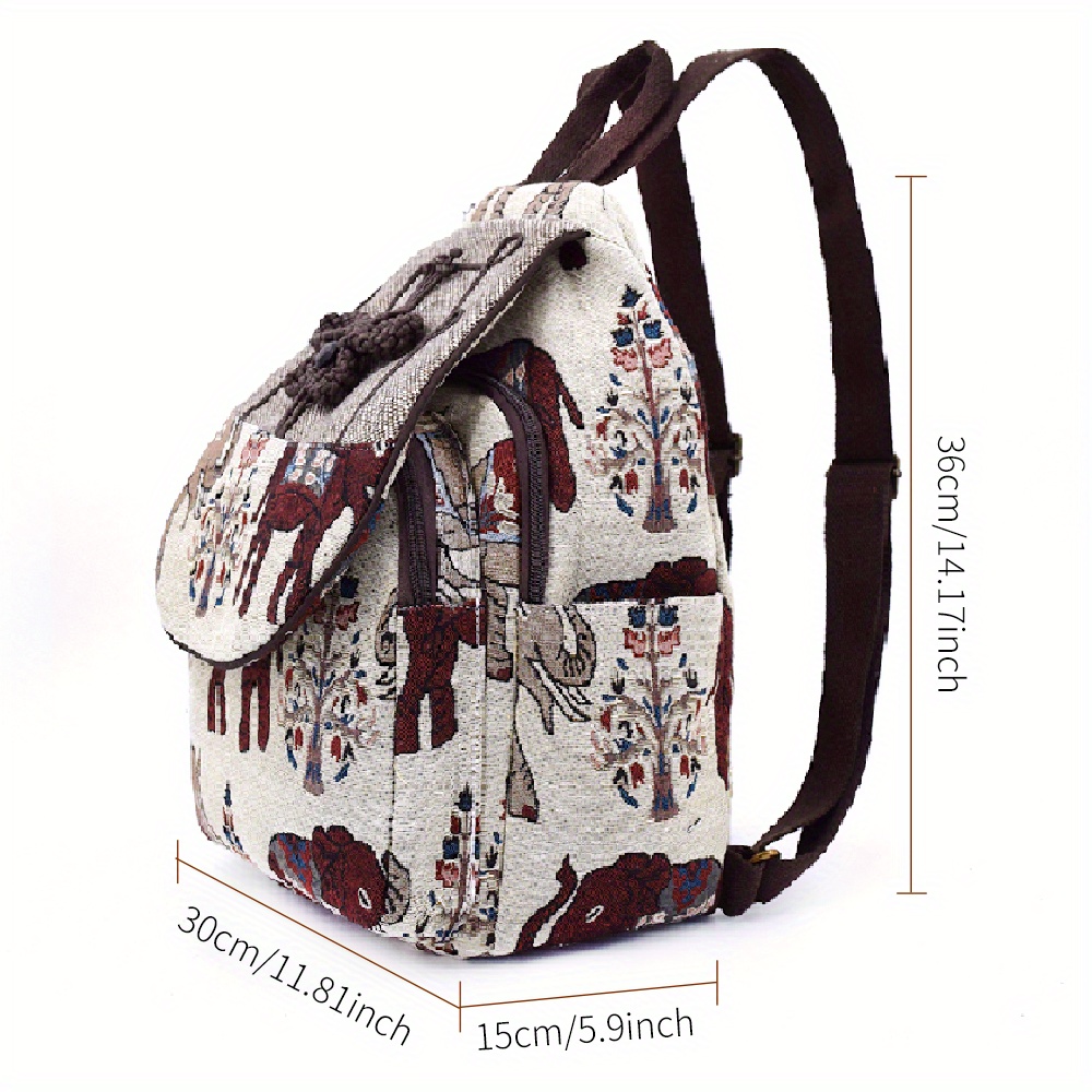 elephant pattern fabric backpack ethnic style flap bookbag - Temu Canada