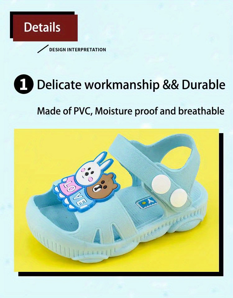 Boys Cute Rabbit Bear No Tie Slip One Slide Sandals Buckles - Temu ...