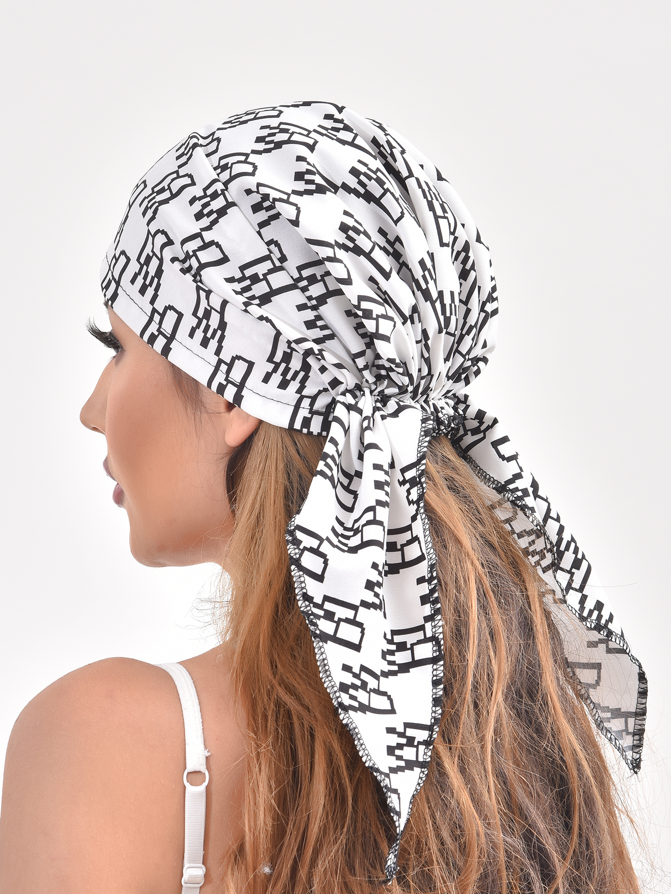Geometric Print White Turban Hat Hair Cap Soft Lightweight - Temu Australia