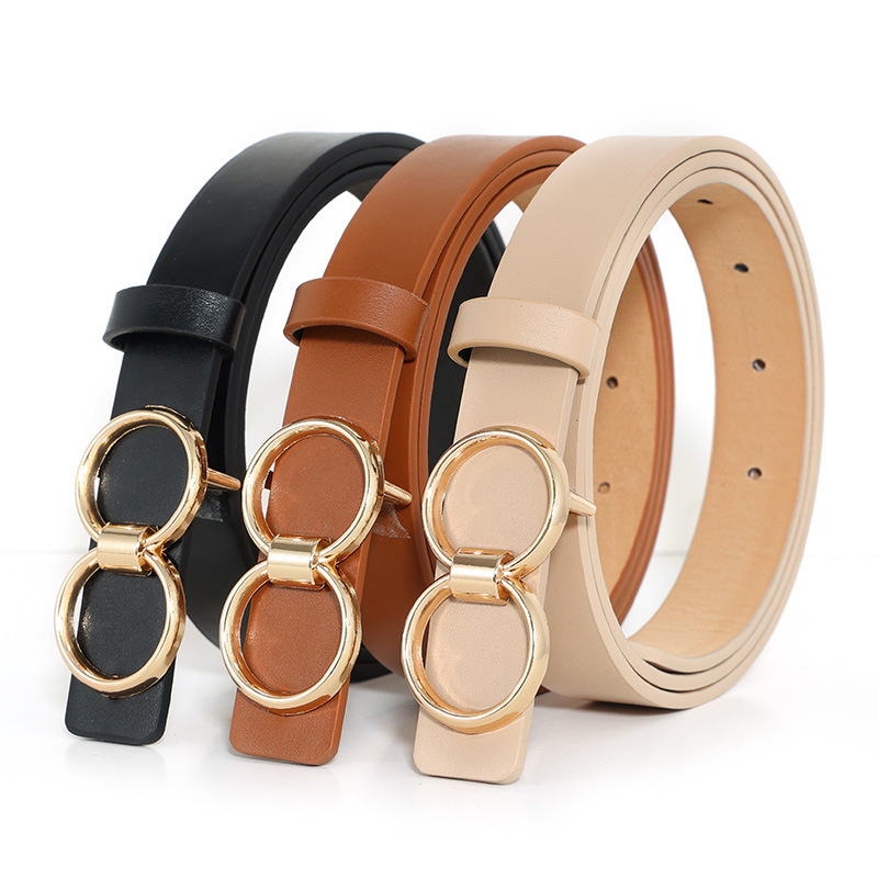 golden double ring le belts trendy solid color pu - {region_name}
