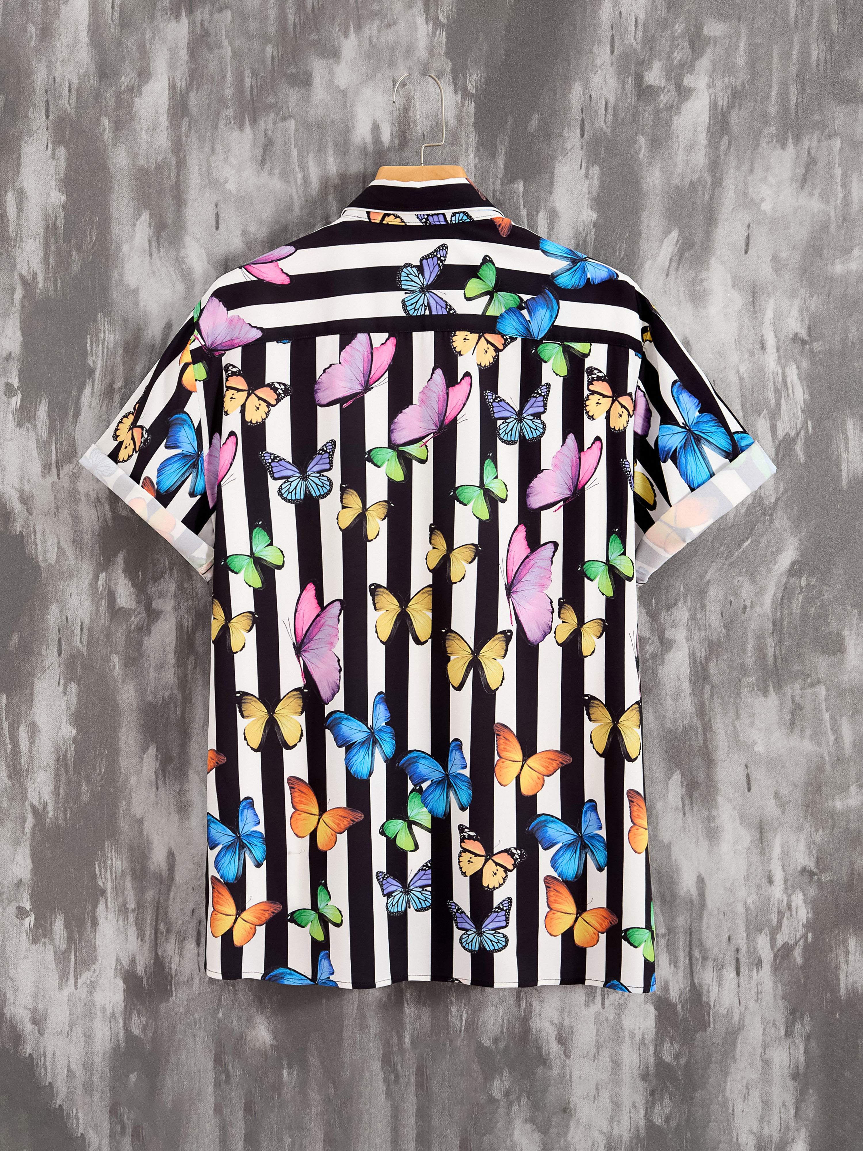 Men's Casual Stripe Butterfly Short Sleeve Shirt Male - Temu