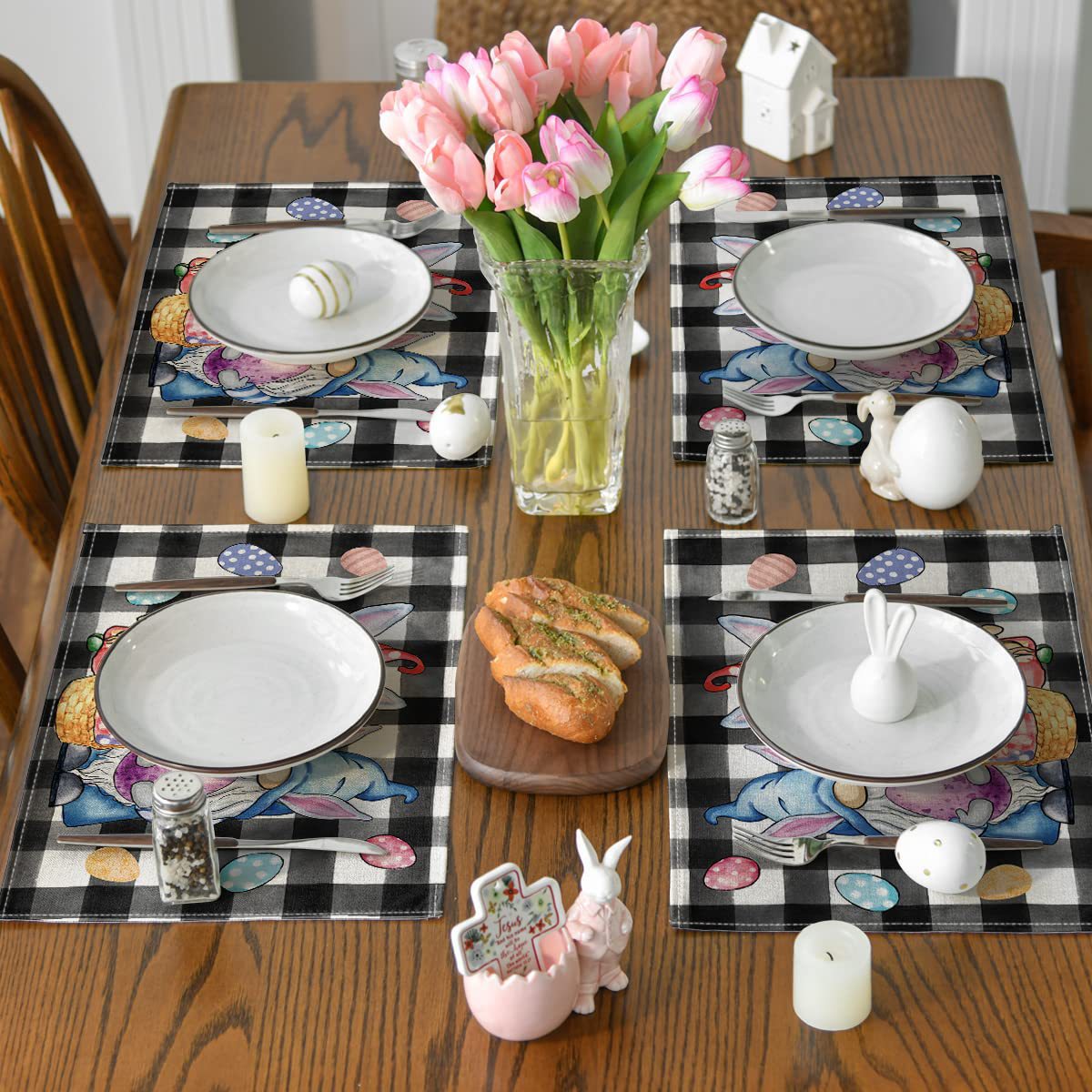 Buffalo Plaid Bunny Gnomes Eggs Easter Table Runner Spring - Temu