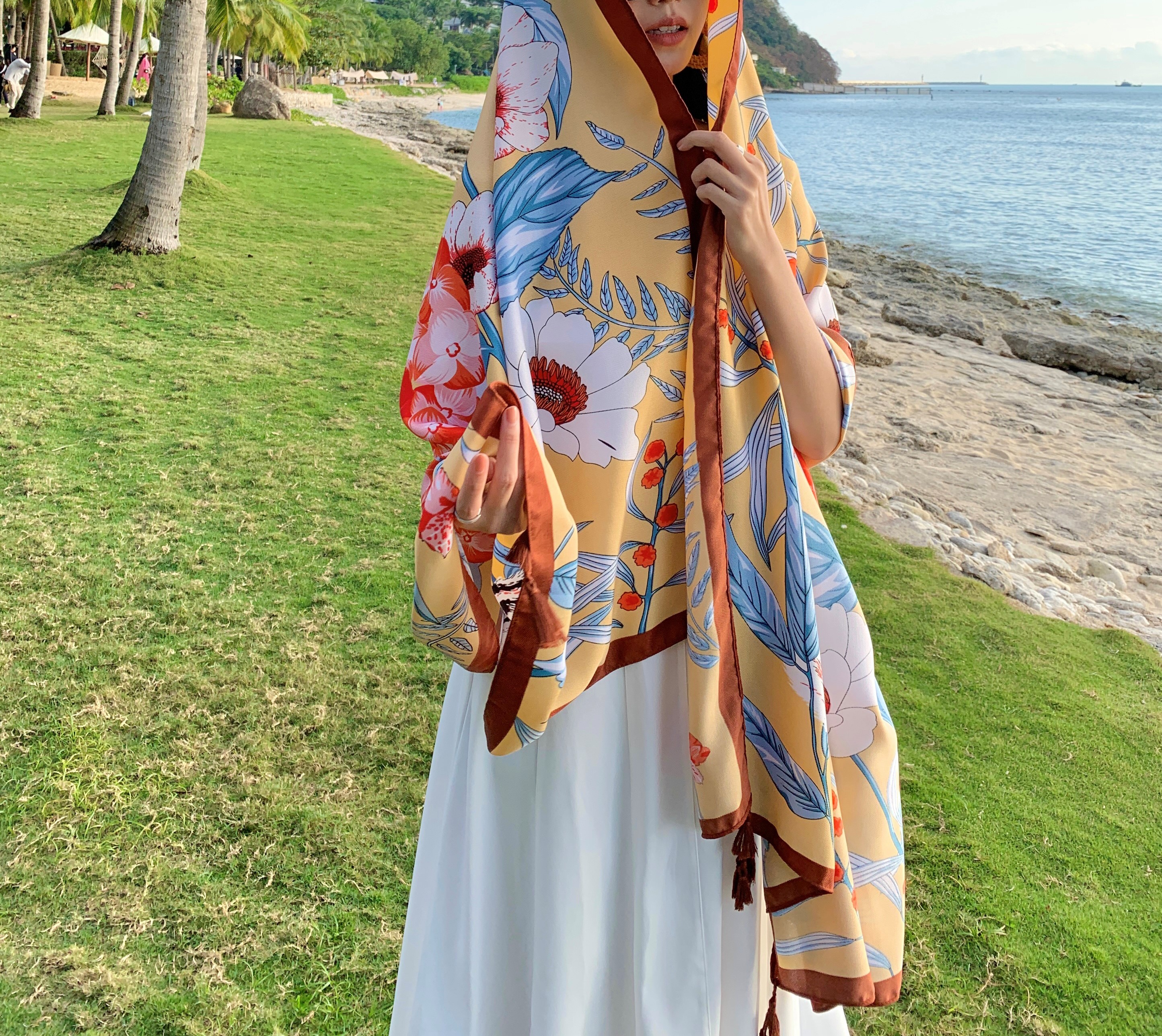 Bohemia Classic Flower Print Shawl Orange Oversized - Temu Australia