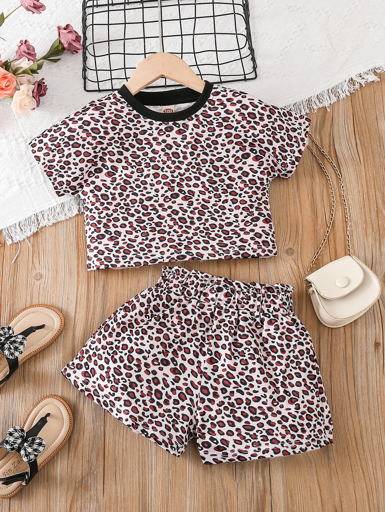 girls' summer casual leopard print knit fabric shorts top - Temu Australia