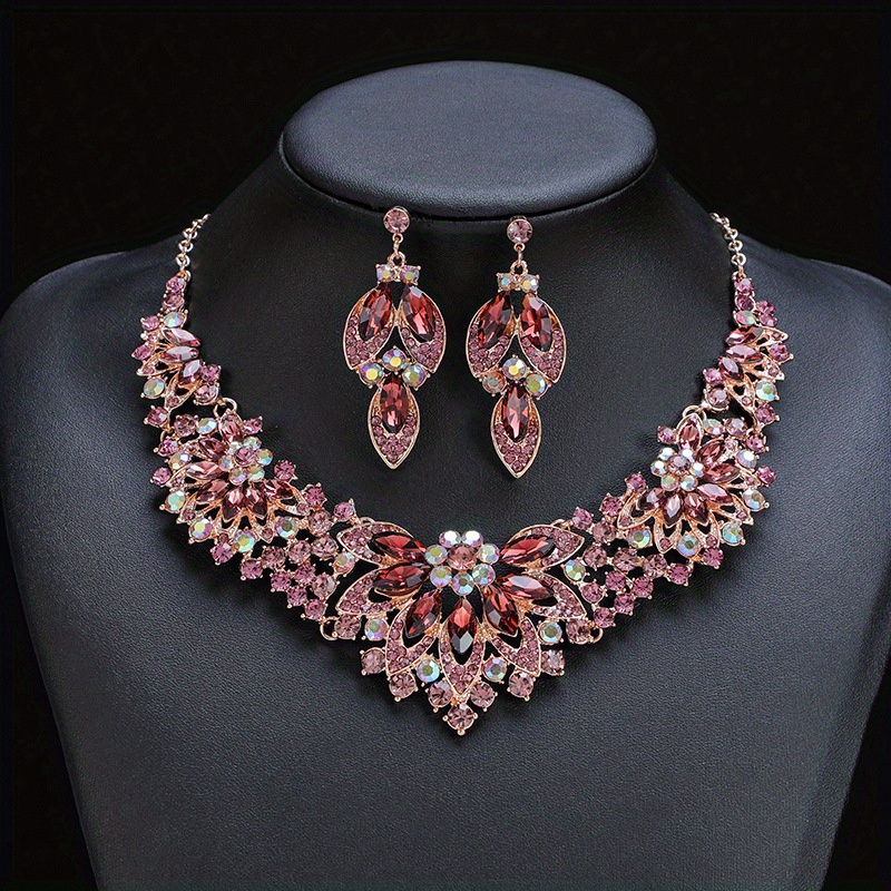 Vintage Style Bridal Necklace Earrings Set Exaggerated - Temu