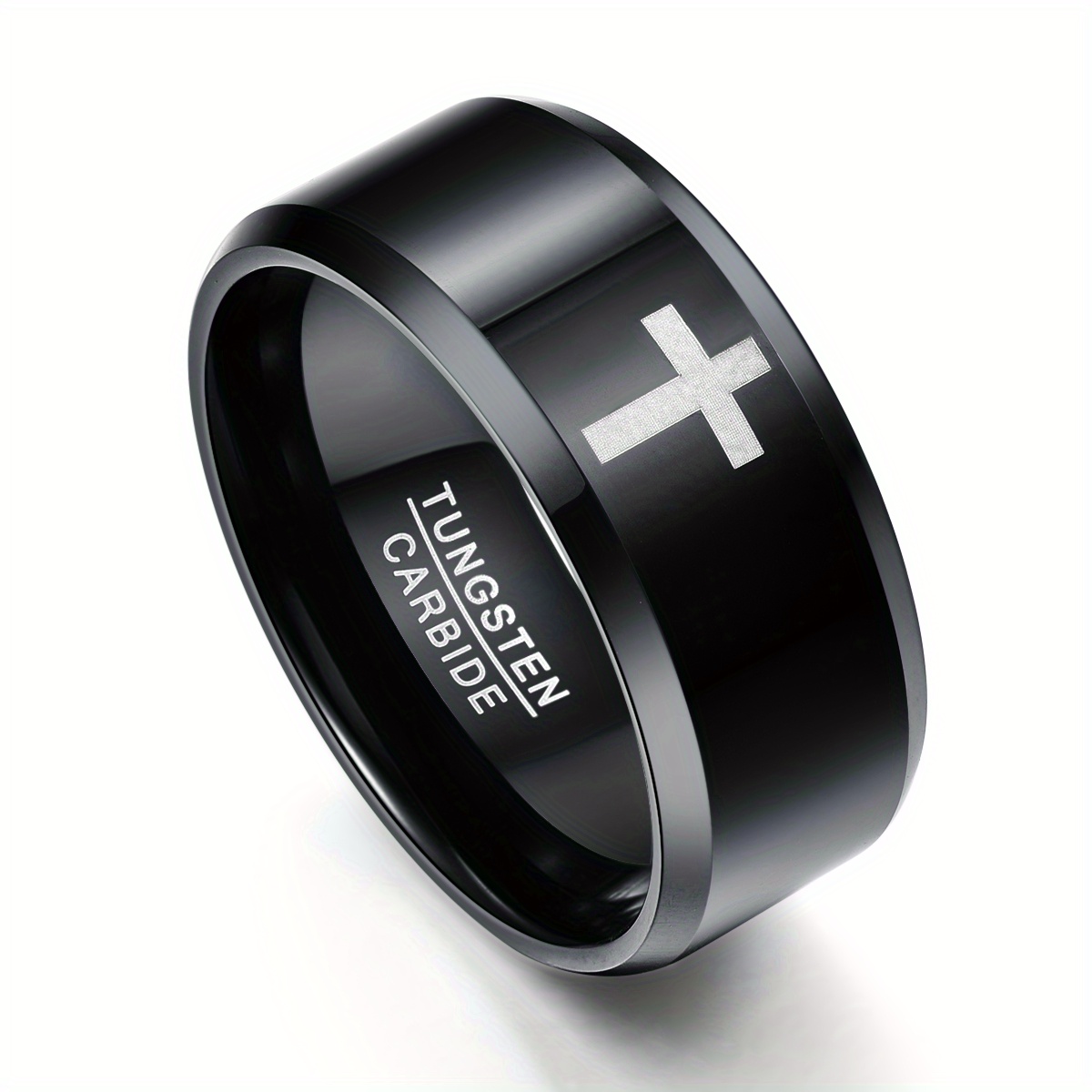 Men's Black Tungsten Wedding Band Rings Laser Cross Pattern - Temu ...