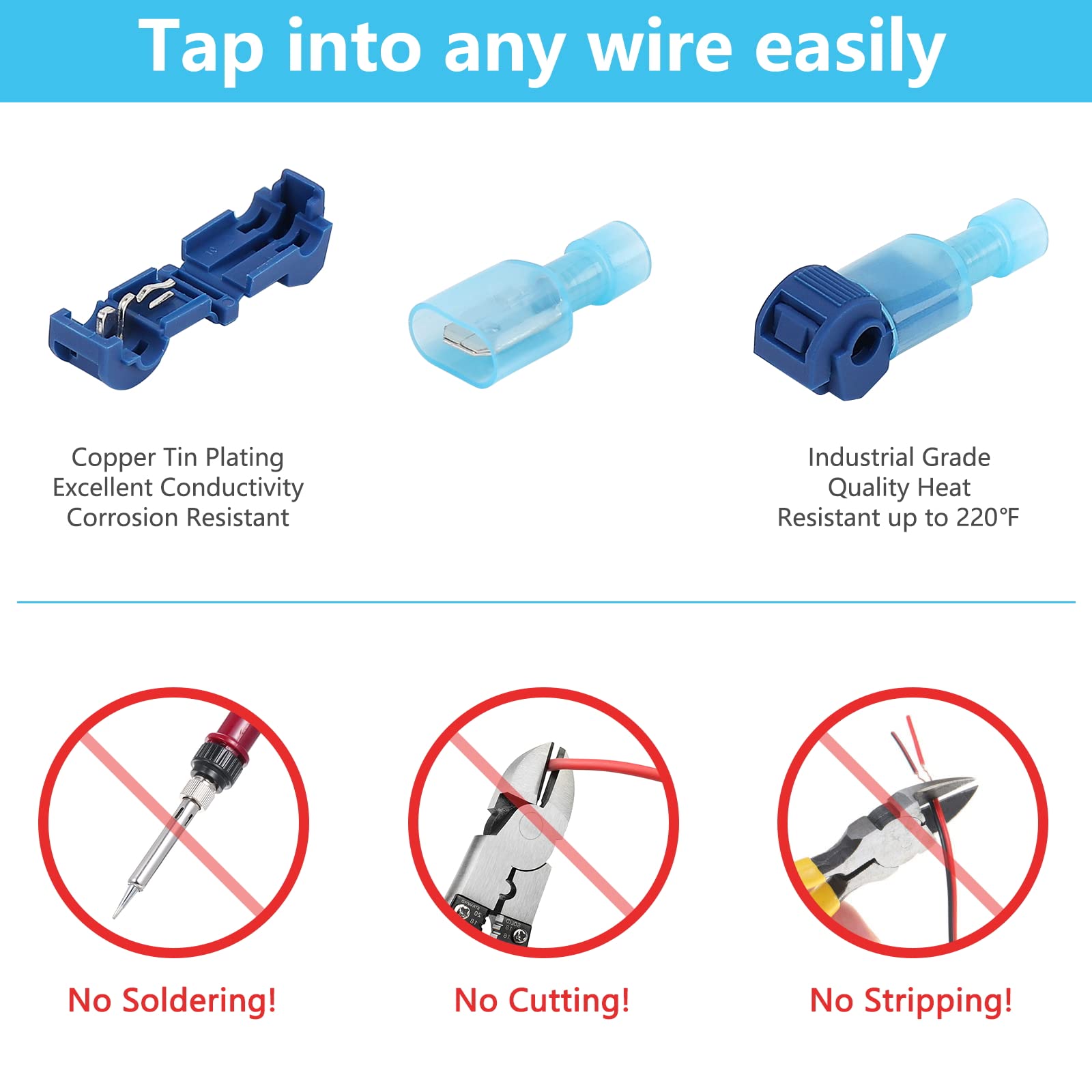 10pcs T Type Quick Wiring Wire Terminals Wire Connectors Self Stripping ...