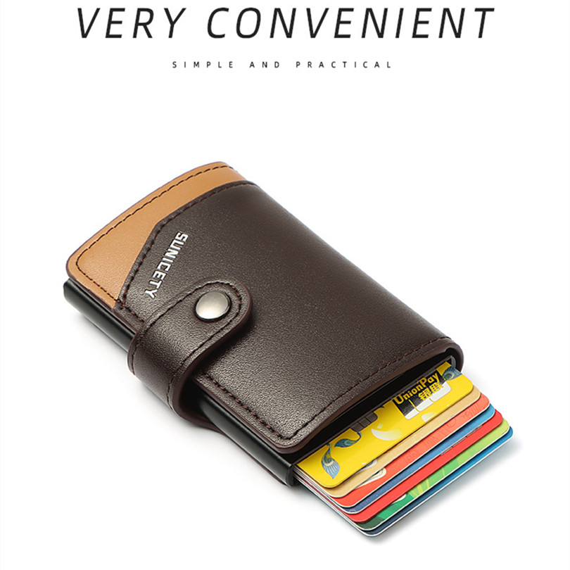 men wallet metal aluminum case automatic up pu card holder credit card ...