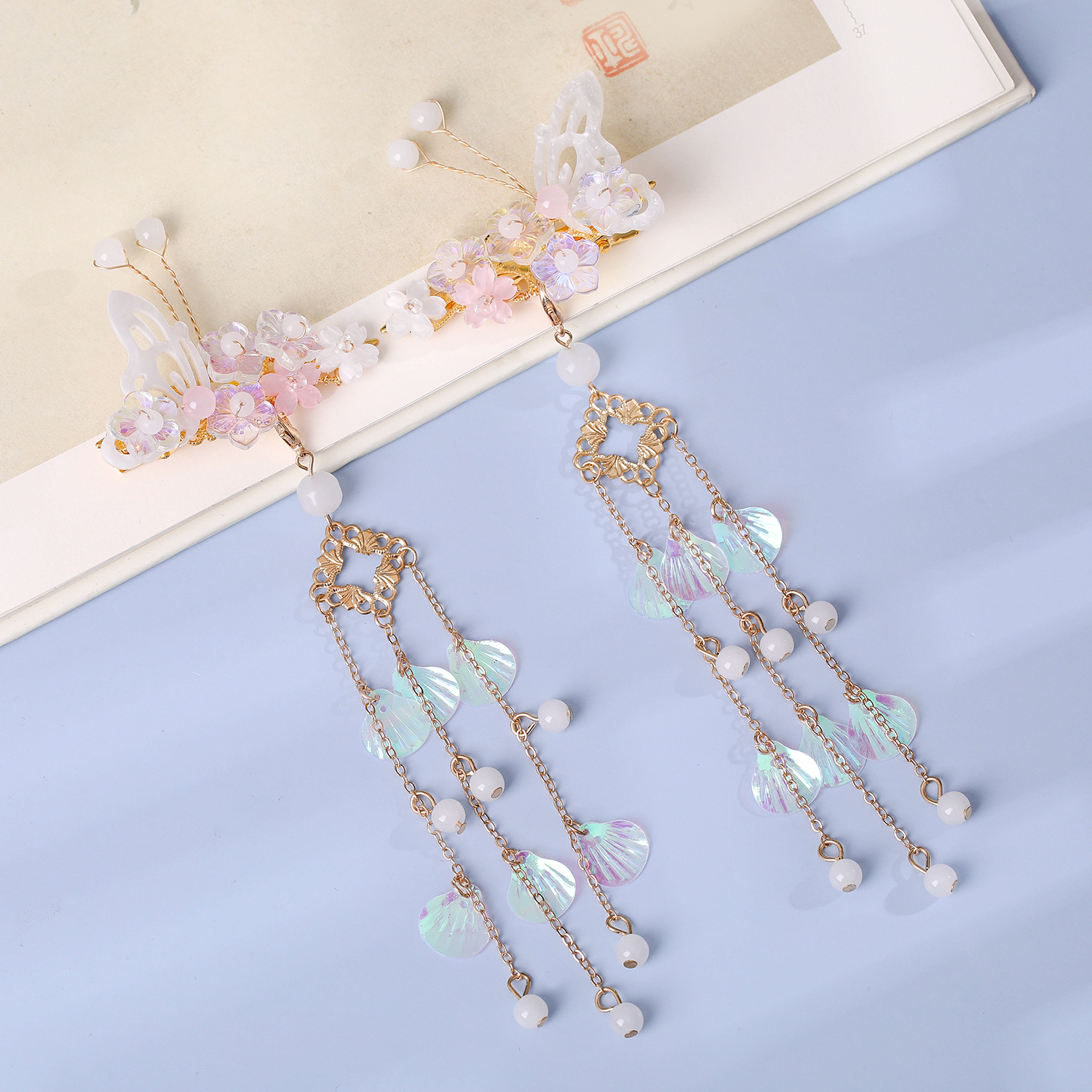 1 Pair Ancient Style Hair Clips With Flower Tassels For Women's Hair ...