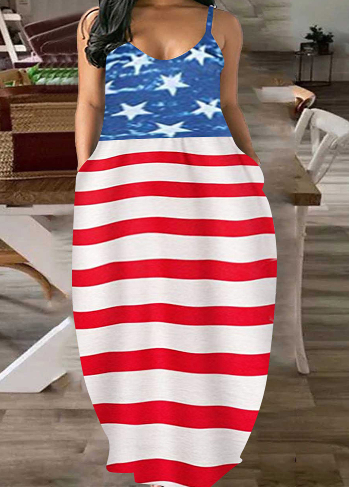 plus size casual dress women's plus flag print round neck - {region_name}