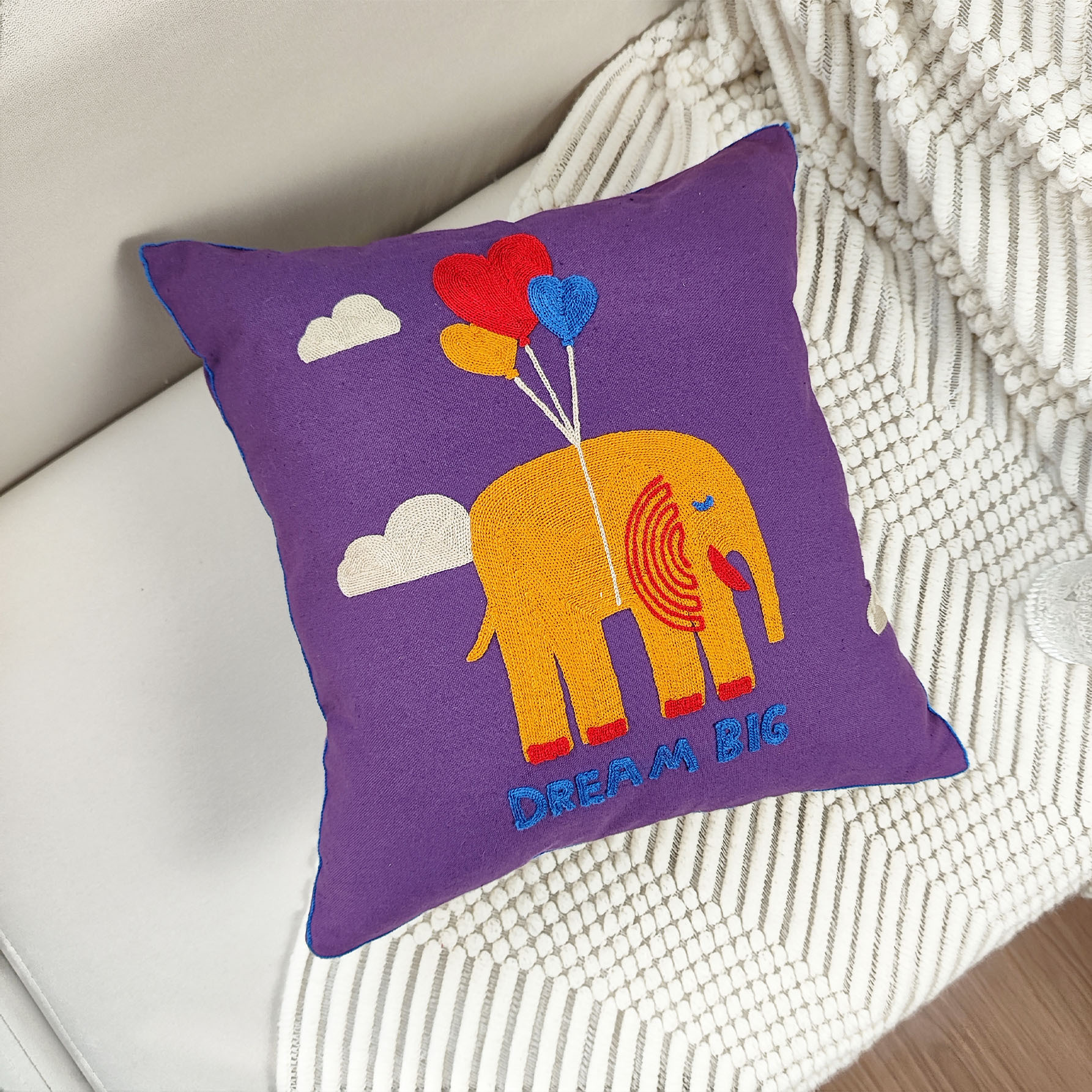 Animal Elephant Color Ball Embroidered Cushion Throw Pillow - Temu ...