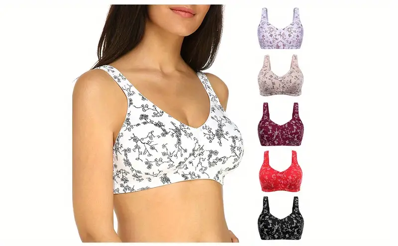 Floral Print Full Coverage Bra Comfy Soft Wireless Intimates Temu