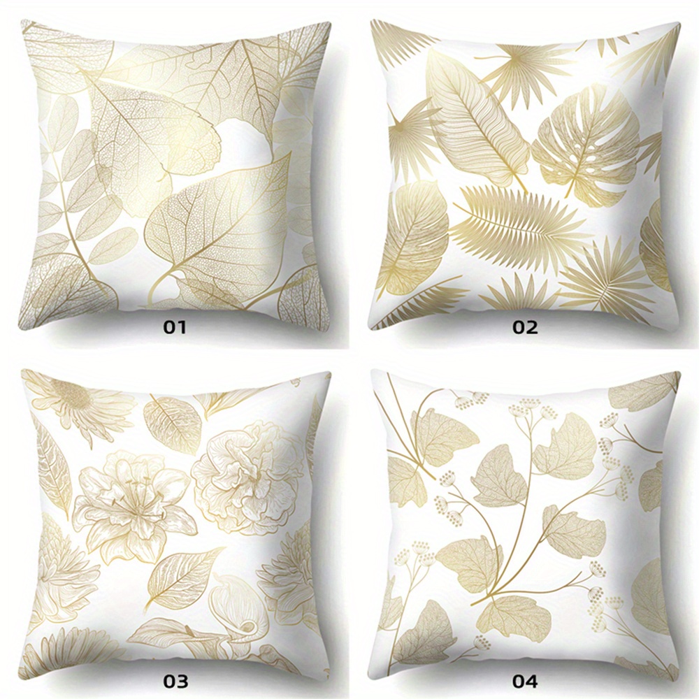 Golden Leaf Pattern Throw Pillow Cover Pillowcase Sofa Temu