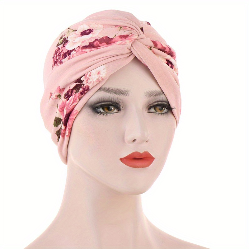 Flower Print Twist Turban Hat Hijab Cap Vintage Beanie Head Scarf ...