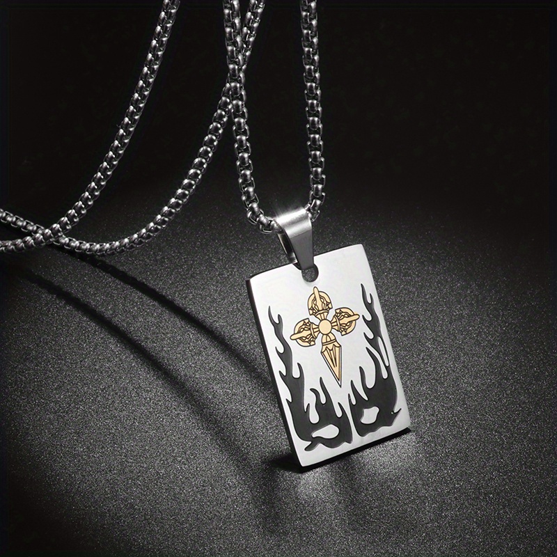 classic flame cross design stainless steel pendant - Temu New Zealand