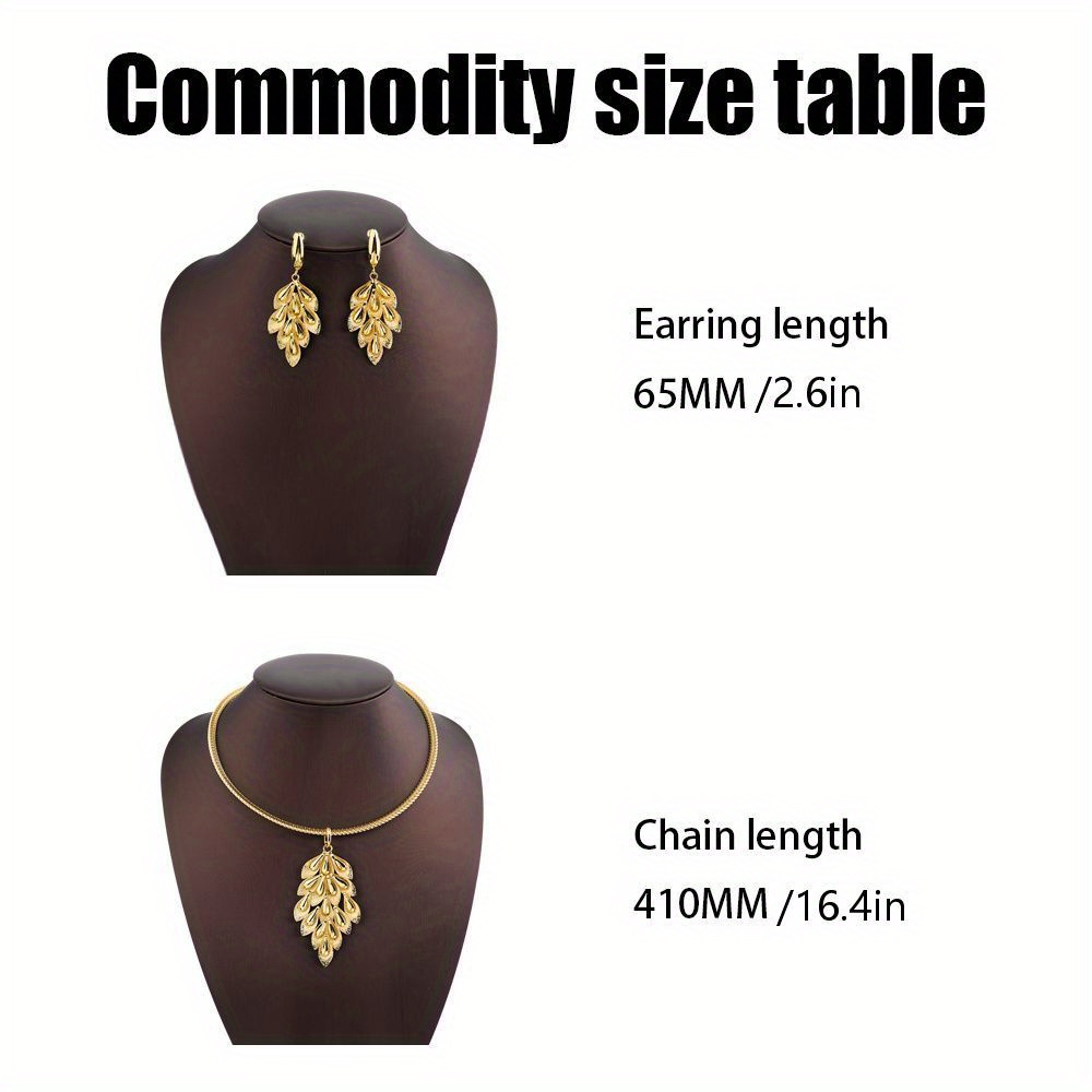 Leaves Shape Pendant Necklace Drop Earrings Set Women Party - Temu Canada