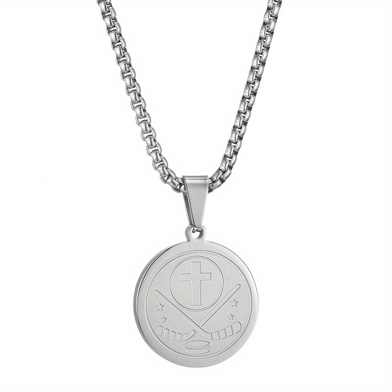 Men's Hiphop Stainless Steel Ice Hockey Round Pendant - Temu United Kingdom