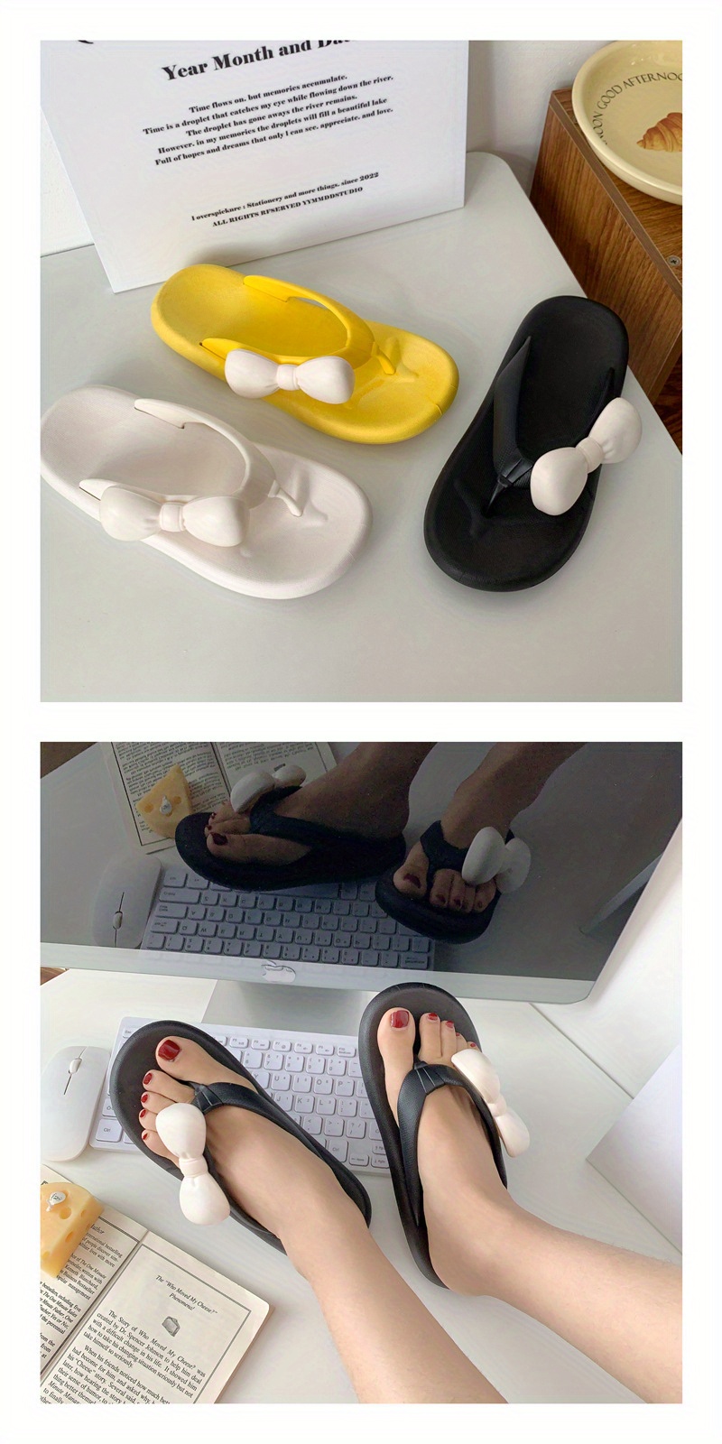 Kawaii Bowknot Pillow Flip Flops Women Solid Color Soft Non Temu Canada