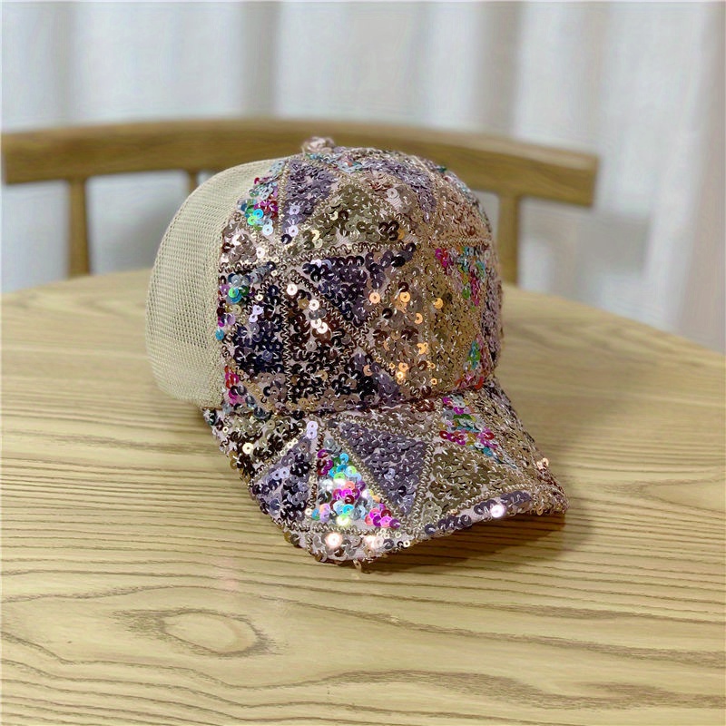 Sequin Plaid Sparkling Baseball Cap Mesh Breathable Trucker - Temu ...