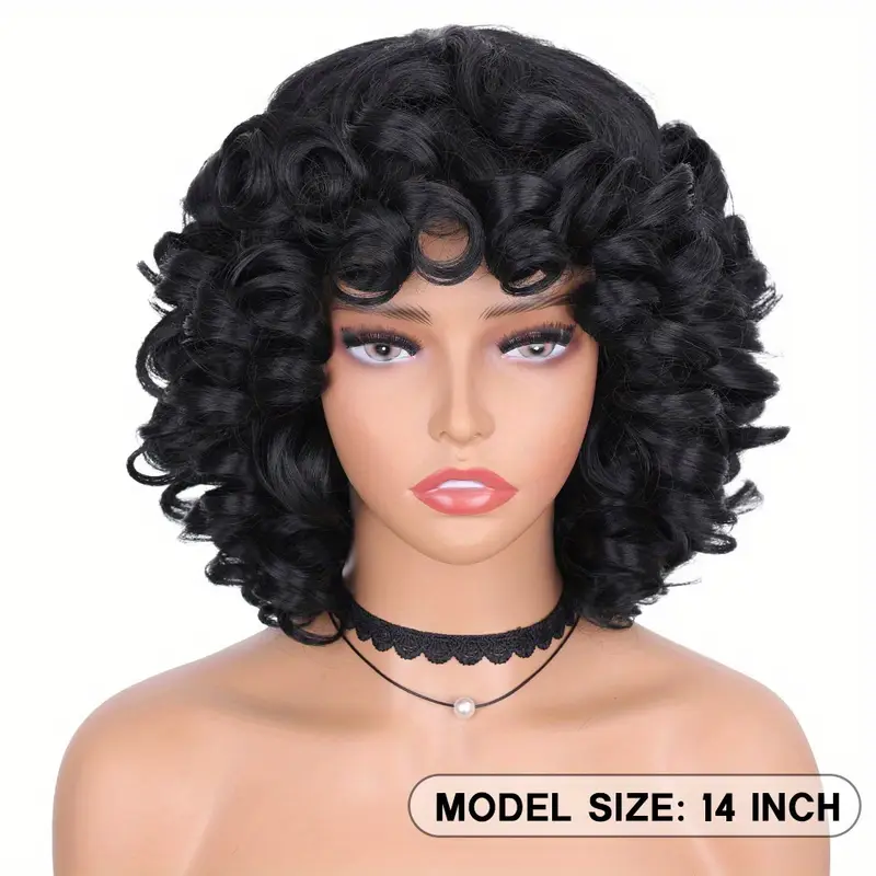 Short Hair Afro Curly Wig Bangs Women Big Curly Wigs Ombre Temu