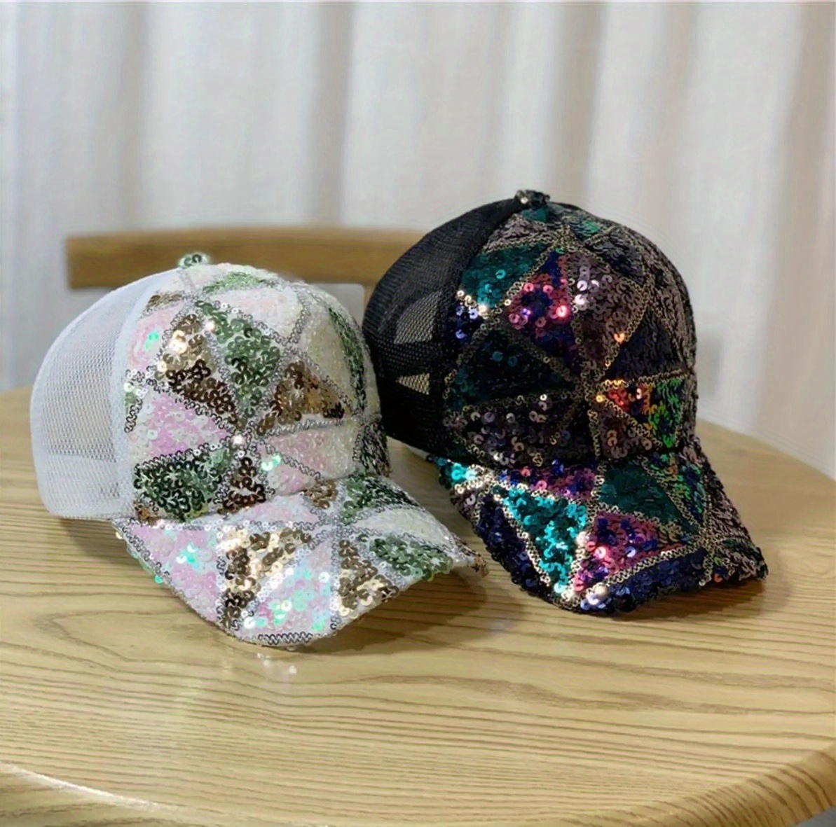Sequin Plaid Sparkling Baseball Cap Mesh Breathable Trucker - Temu ...