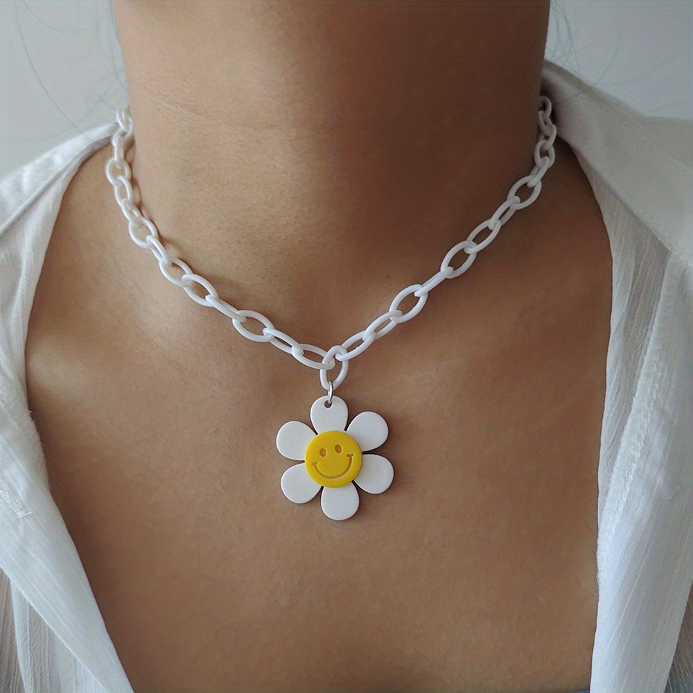 Y2k Sunflower Smile Face Pendant Necklace Female Personality - Temu ...