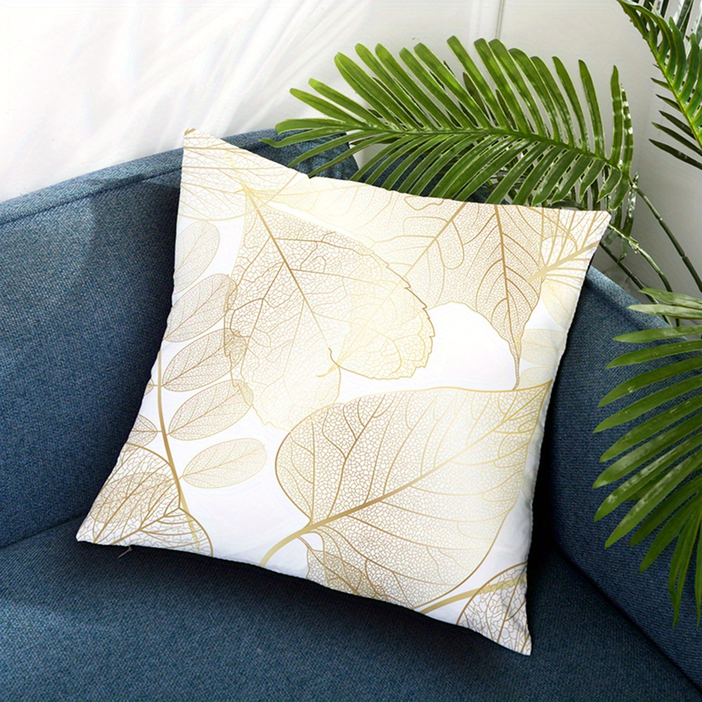 Golden Leaf Pattern Throw Pillow Cover Pillowcase Sofa Temu