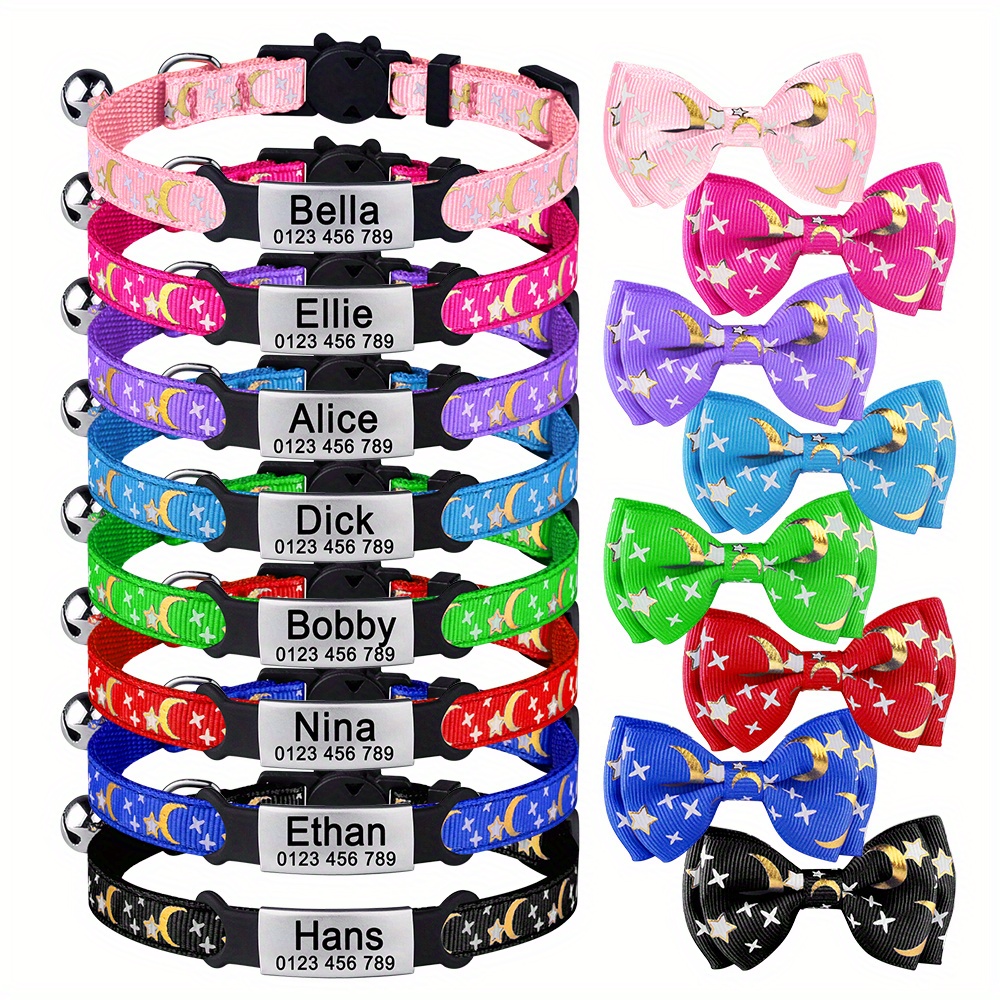Personalized Cat Collar Bow Bell Custom Engraved - Temu Philippines