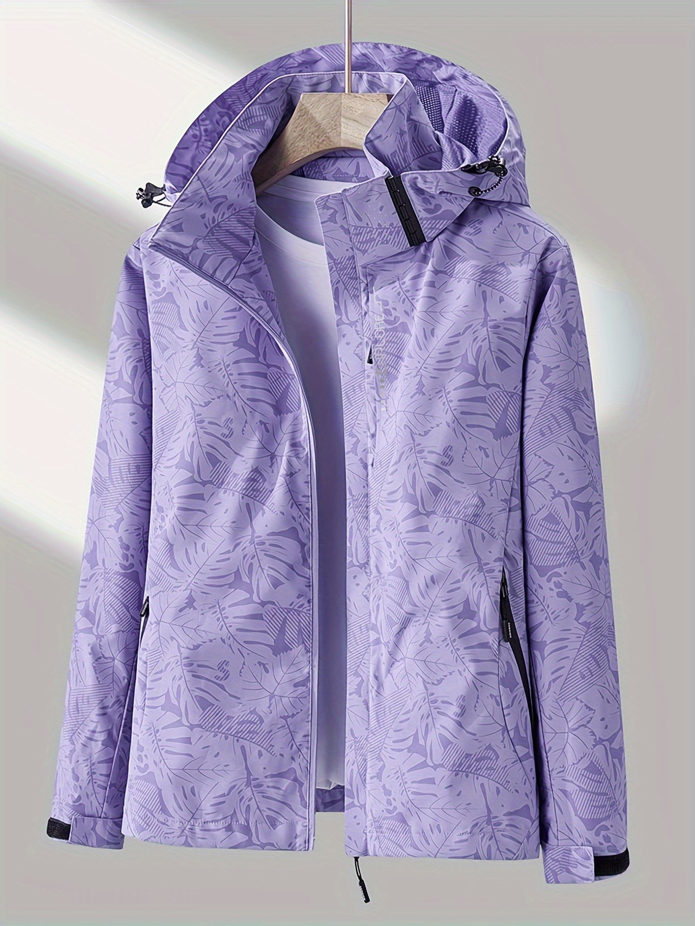 Leaf Print Outdoor Jacket Removable Hood Women's Windproof - Temu ...