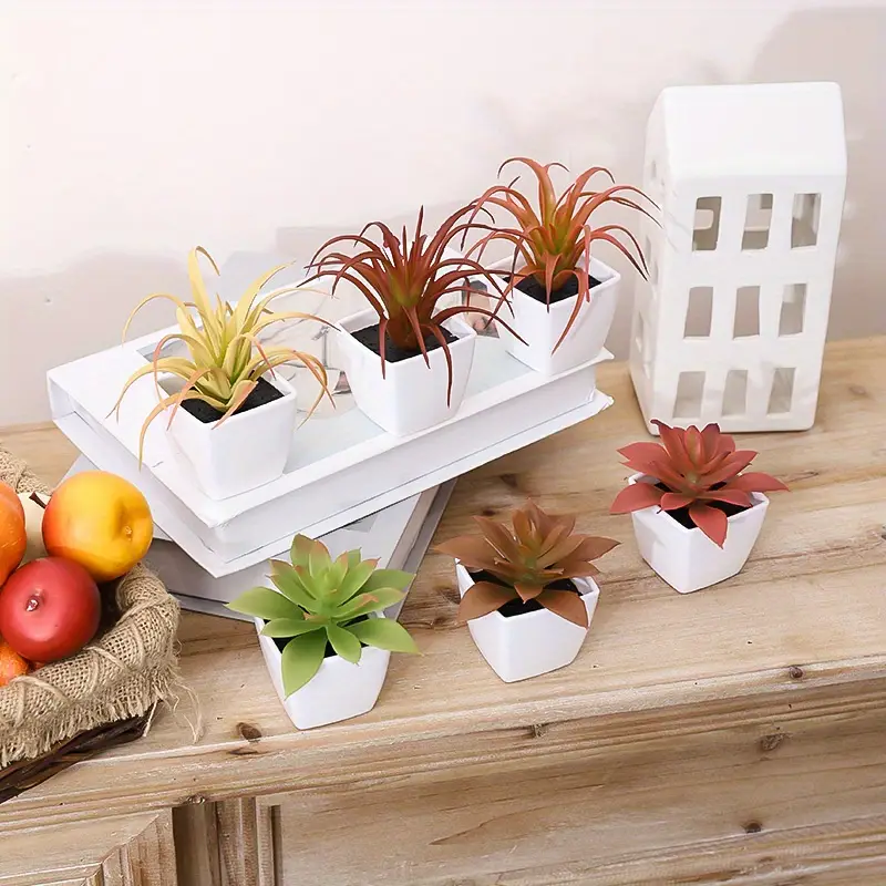 人工多肉植物、6個のミニフェイク鉢植え植物、机、リビン 、ベッドルーム、窓辺、オフィス、家庭装飾用の室内用ミニ多肉植物 Home